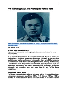 Prof. Hasan Langgulung: a great psychologist of the Malay world - IIUM Repository (IRep)